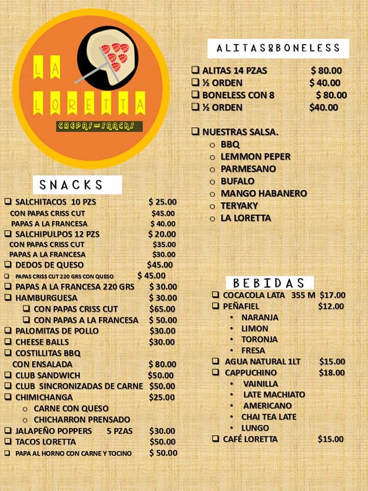 Carta del restaurante La Loretta, Gómez Palacio
