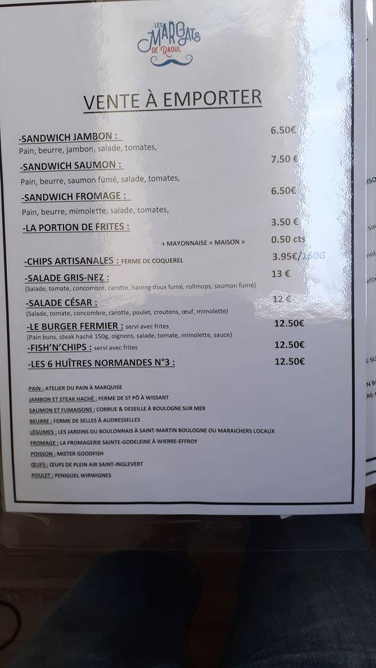 Menu at Les Margats de Raoul restaurant, Audinghen