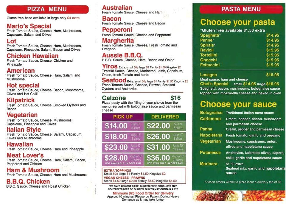 Menu at Pizzas 4 U pizzeria, Taperoo