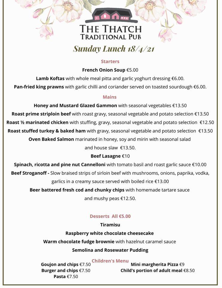 Menu at The Thatch at The Heritage Resort pub & bar, Killenard