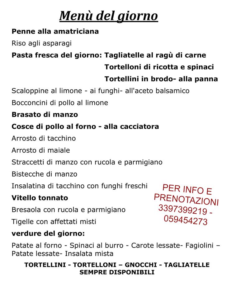 Menu at Trattoria Del Cavallino restaurant, Modena