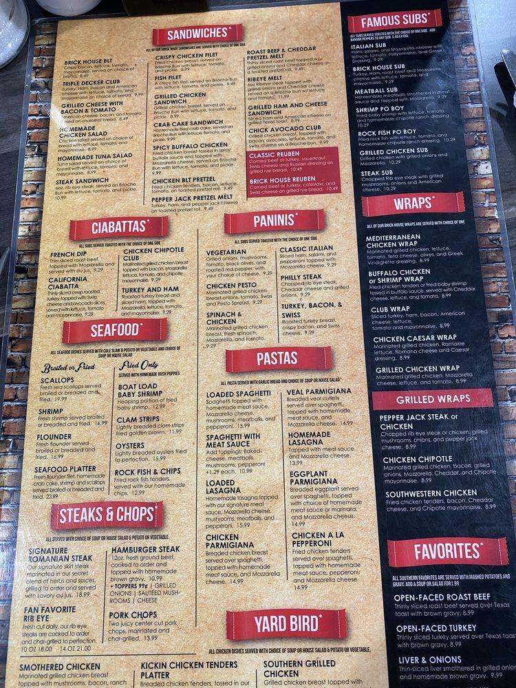 Menu at Brickhouse Diner restaurant, Virginia Beach