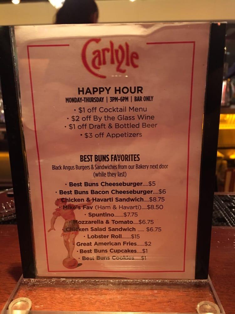 Menu at Carlyle restaurant, Arlington