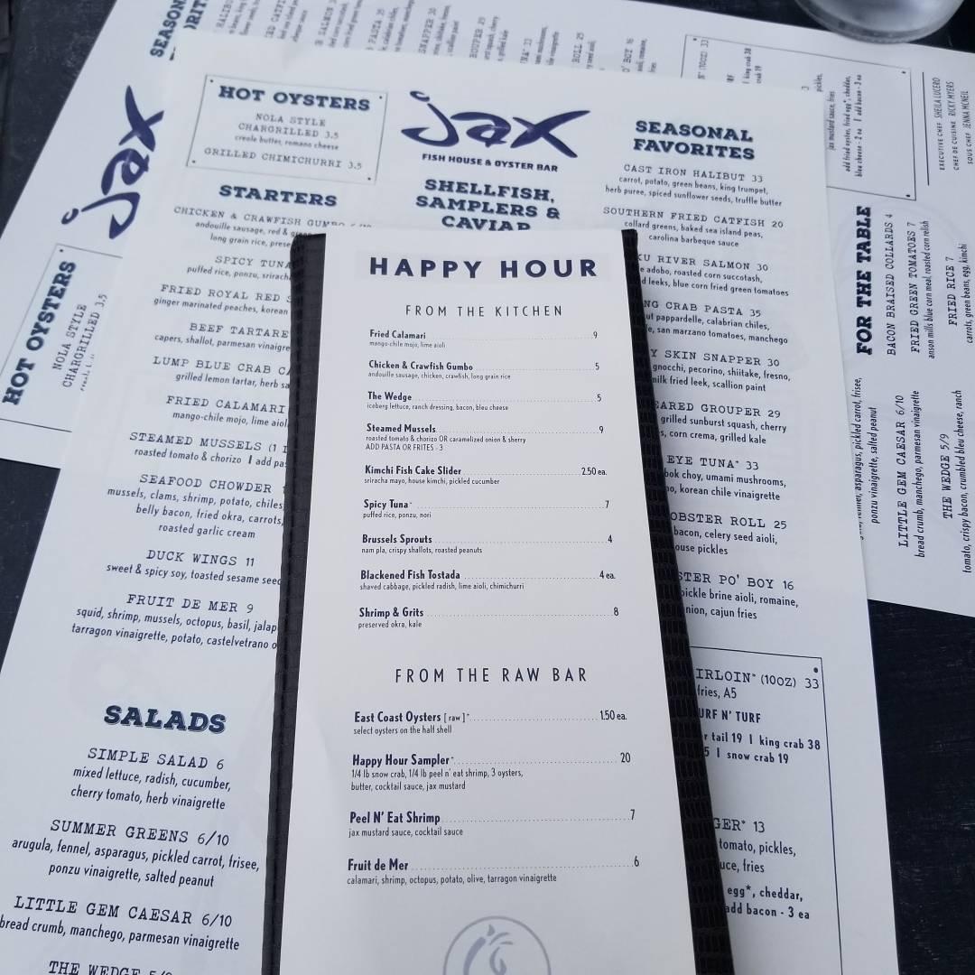 Carta de Jax Fish House & Oyster Bar, Glendale, 650 S Colorado Blvd