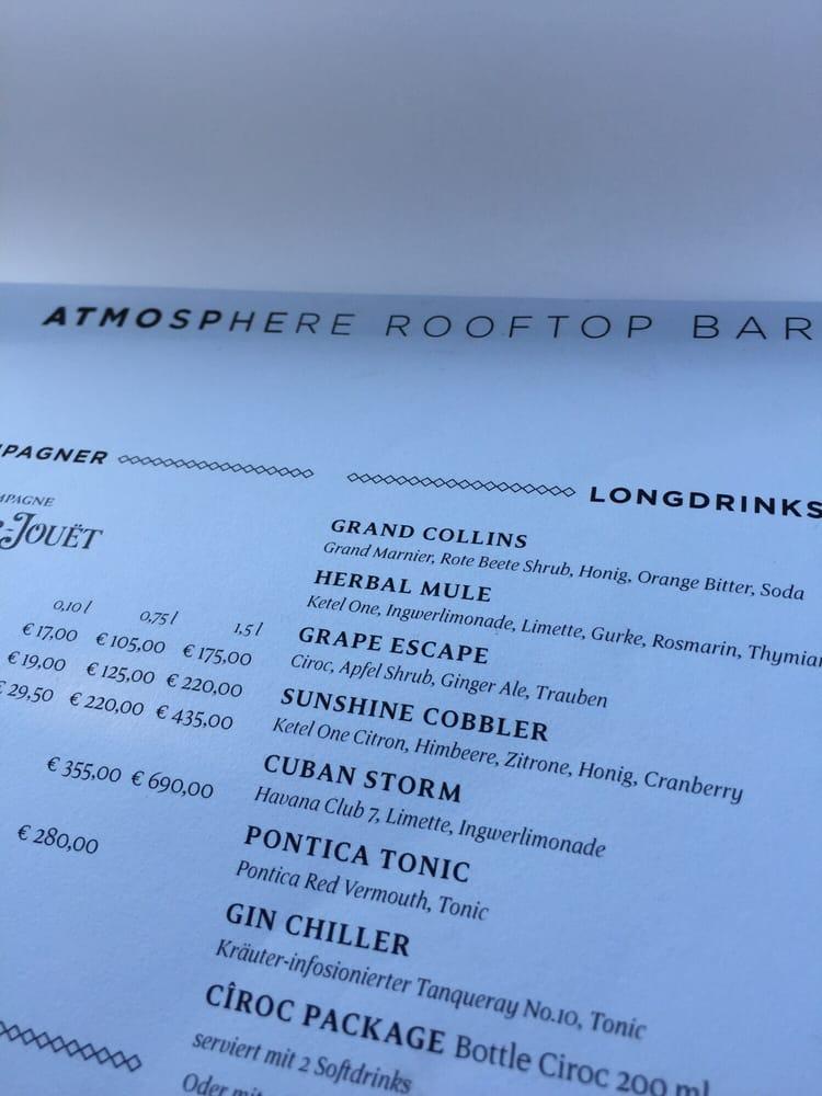 Menu at Atmosphere Rooftop Bar, Vienna