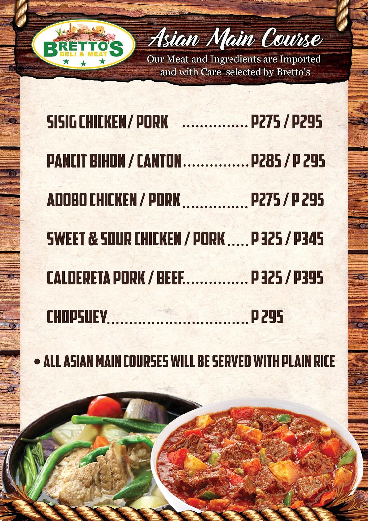 Menu at Bretto's Deli & Coffeeshop - Angeles Branch restaurant, Angeles