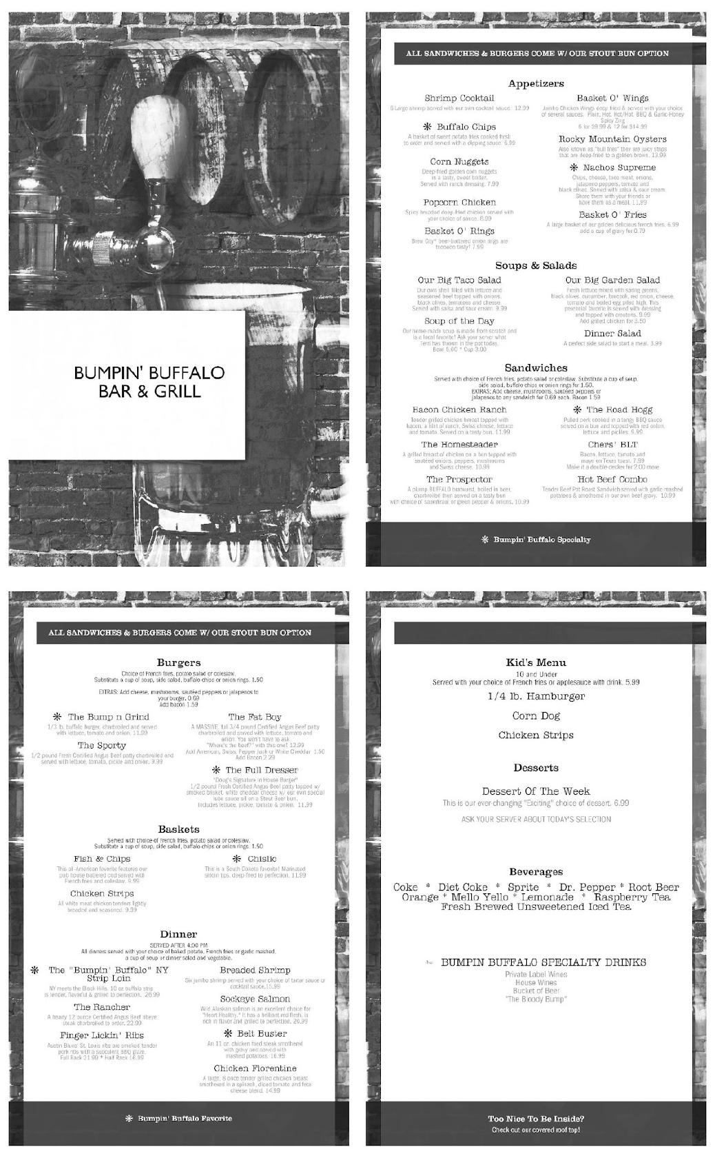 Menu at Bumpin Buffalo Bar and Grill, Hill City