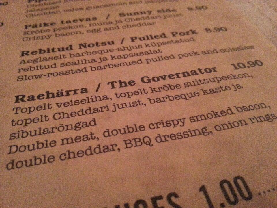 Carta del restaurante Väike Resto 18, Tallin