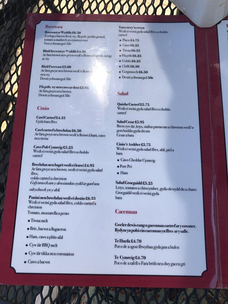 Menu at Caffi Deli Llygad Yr Haul cafe, Llanberis