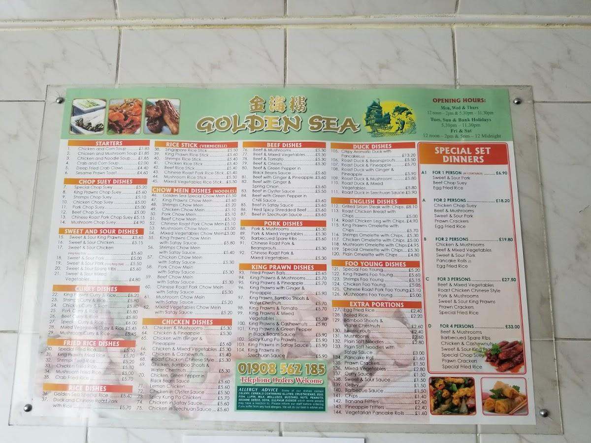 Menu at Golden Sea fast food, Greenleys, 7 Wolverton Rd
