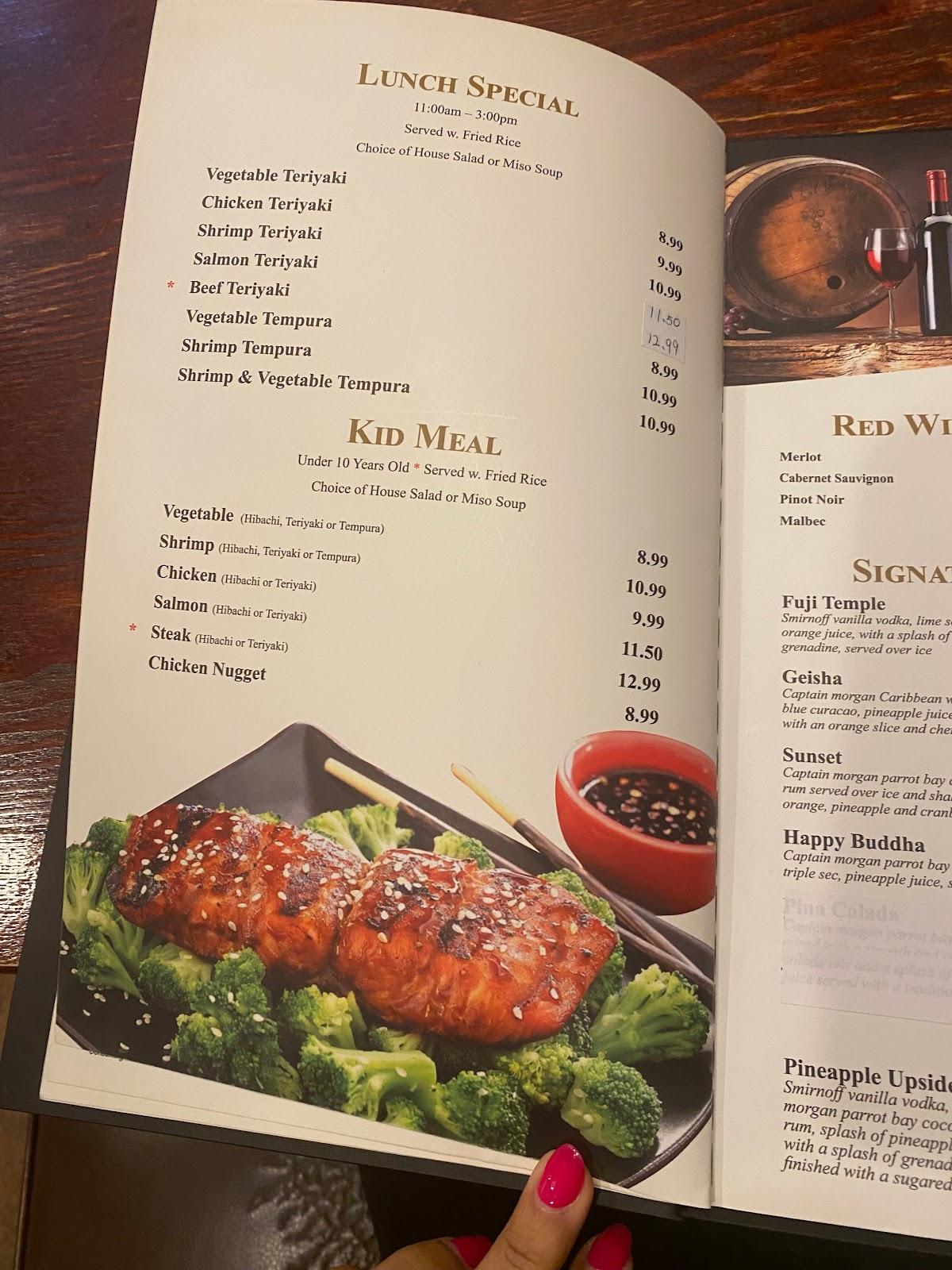 Menu at Mt. Fuji Japanese Steak House restaurant, Milford