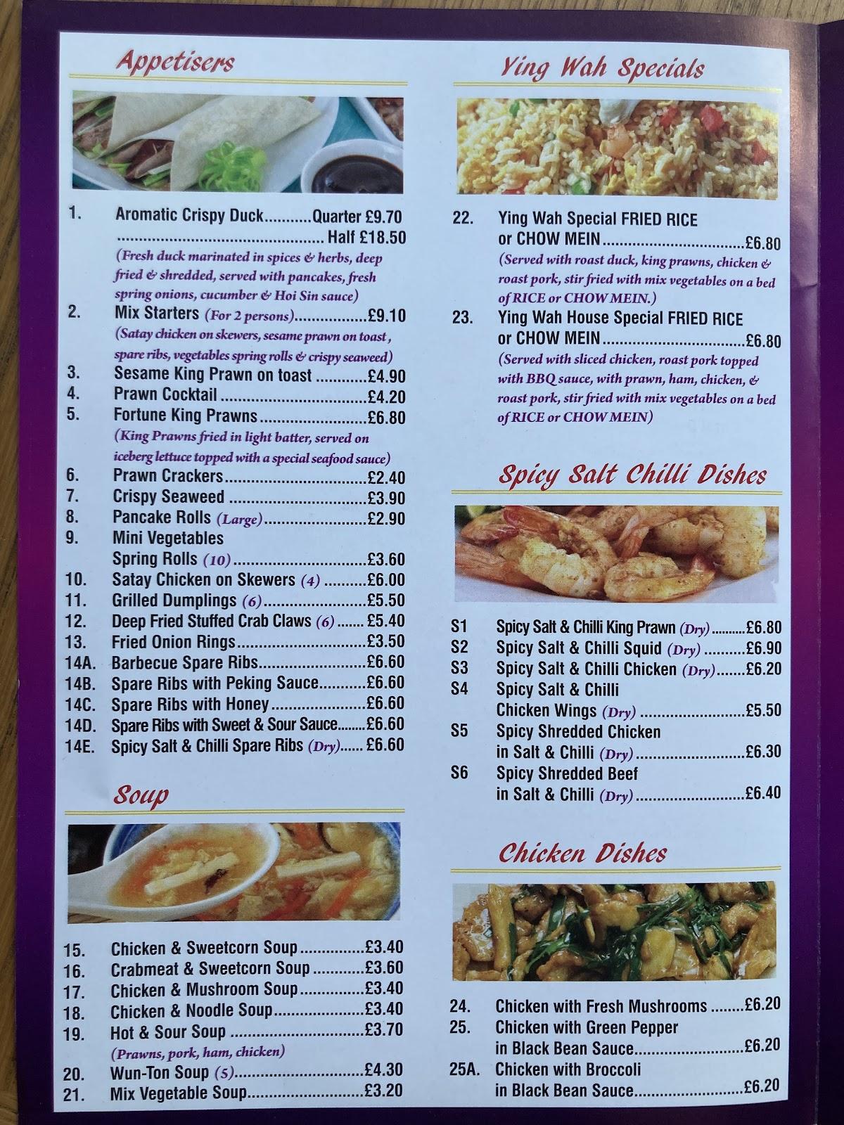 Menu at New Ying Wah Chinese takeaway fast food, Plymouth
