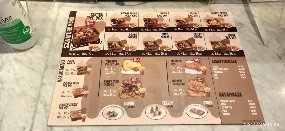 Menu at PIG Me Up! Gandaria City Mall restaurant, South Jakarta