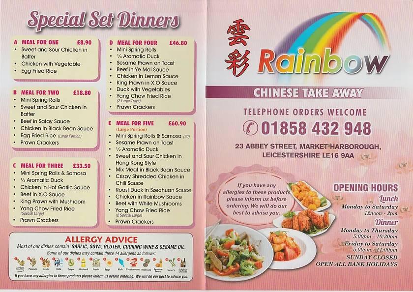 Menu at Rainbow Chinese Takeaway fast food, Market Harborough