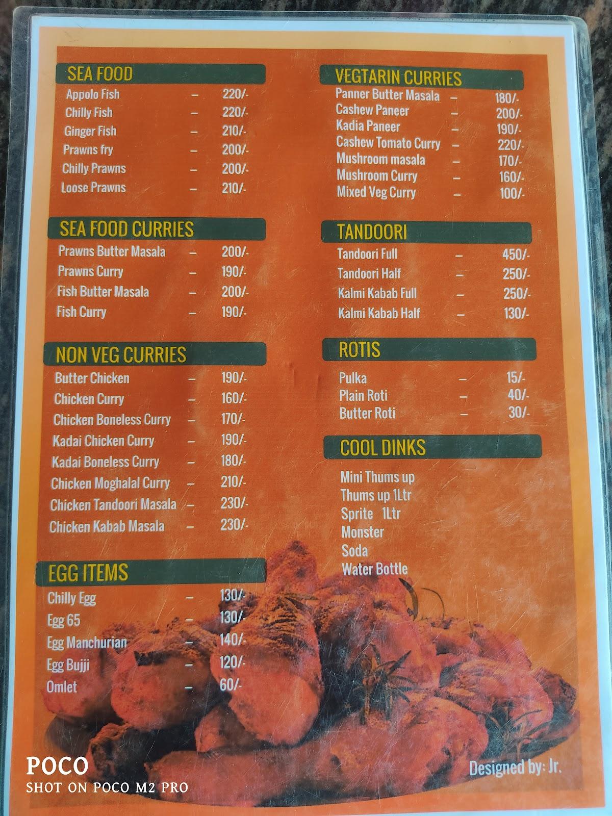 Menu at SS restaurant and dhaba, Visakhapatnam