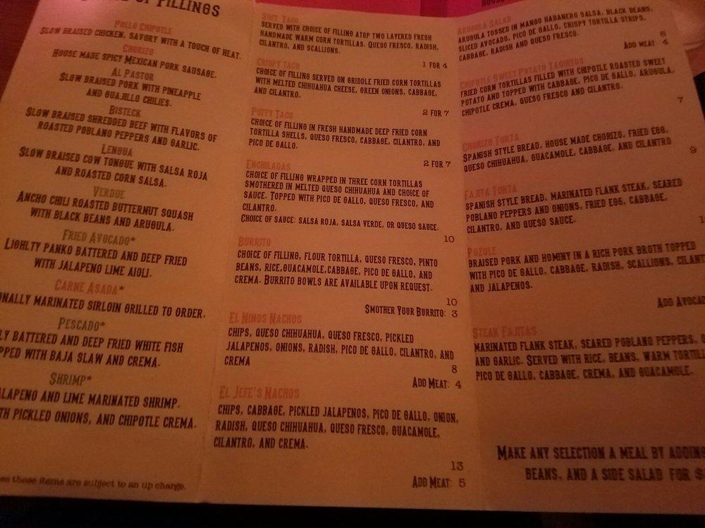 Menu at Taco Escobarr, Portland