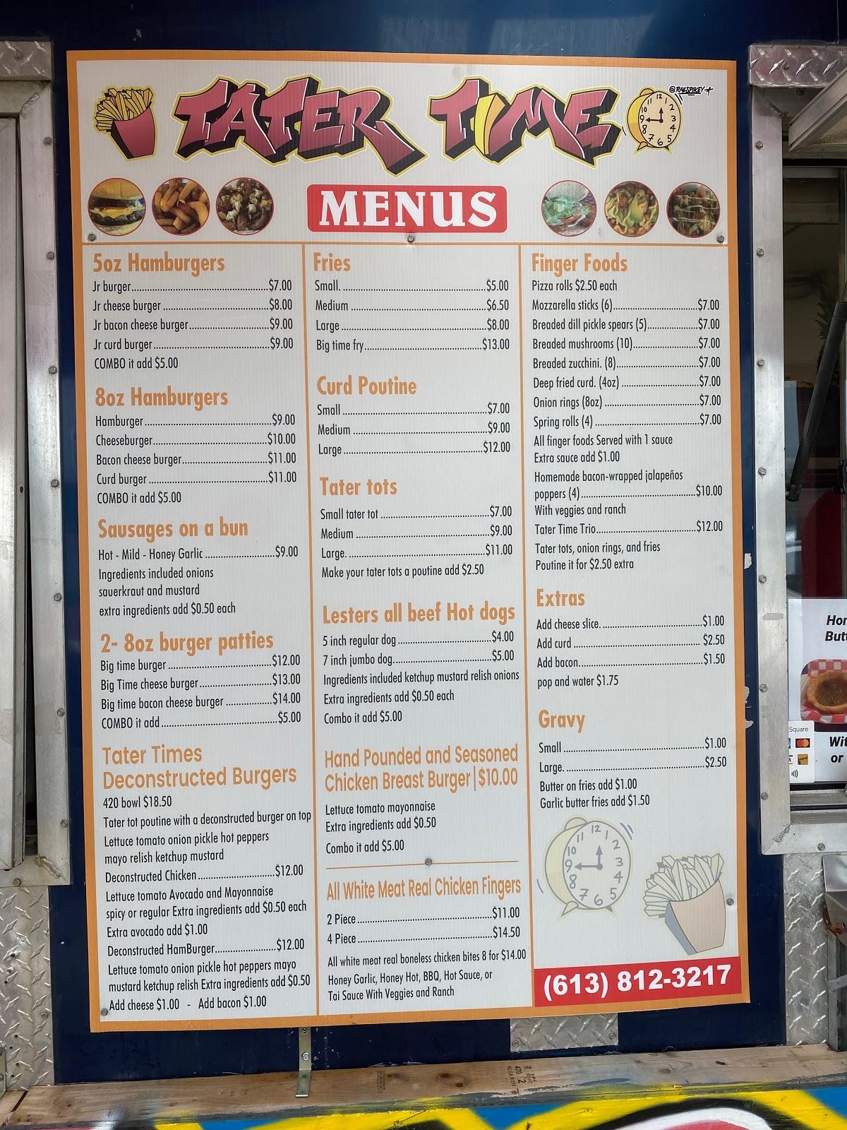 Menu at Tater Time restaurant, Perth, Hwy 7