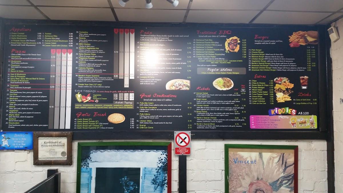Menu at Benitos fast food, Sheffield