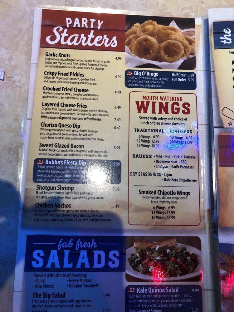 Menu at Bubba's 33 pizzeria, Mesquite