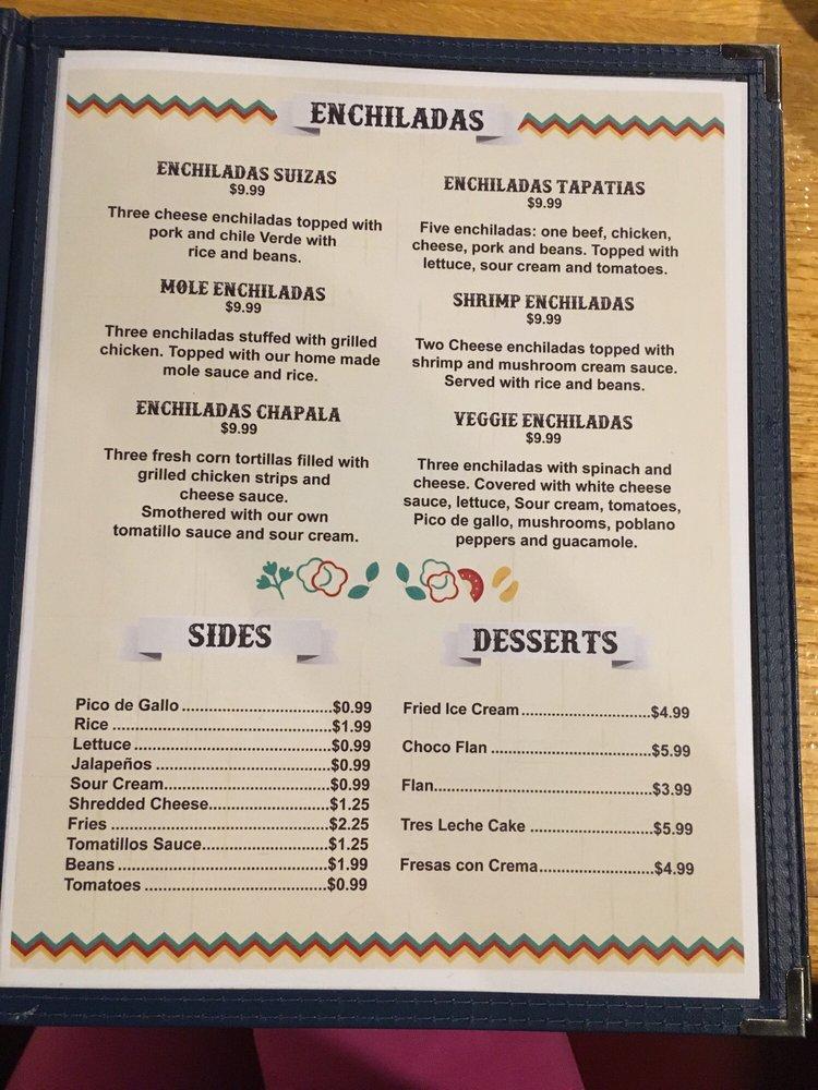 Menu at Chapala Mexican Restaurant, Noblesville