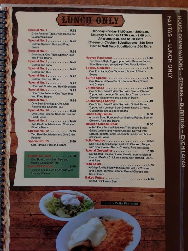 Menu at El Potrillo restaurant, Church Hill