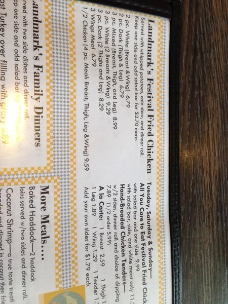 Menu at Landmark Restaurant, Bedford, 647 E Pitt St