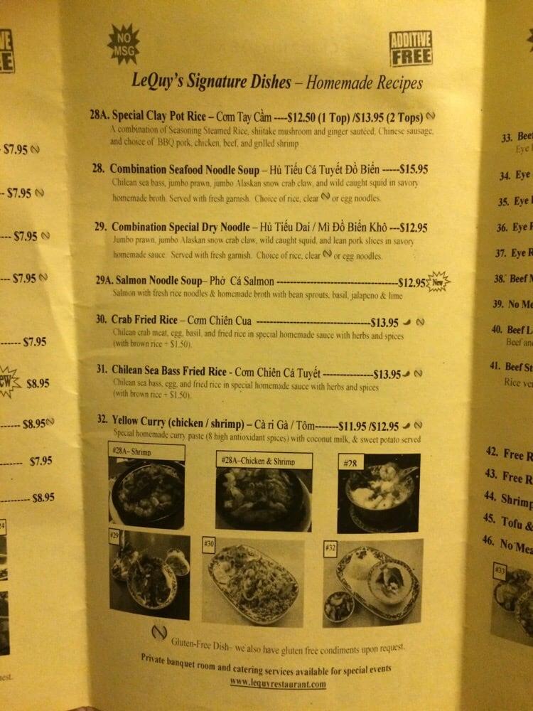 Menu at LeQuy restaurant, Campbell