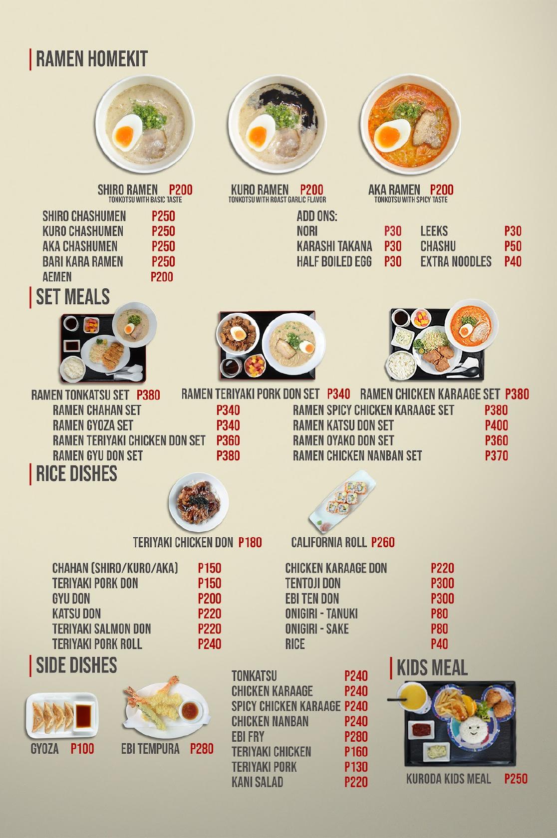 Menu at Ramen Kuroda Eton Centris restaurant, Quezon City, Ground Floor ...