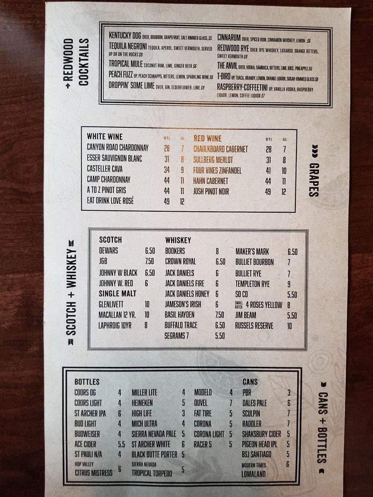 Menu at Redwood Rotisserie + Grill pub & bar, Reno