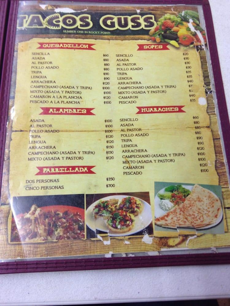 Menu at Tacos & Mariscos Guss Restaurant Bar en Puerto Peñasco, Puerto ...