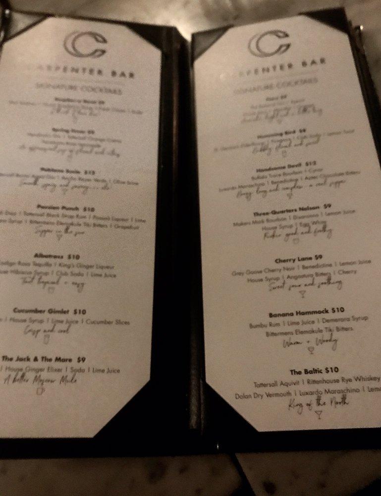 Menu at Carpenter Bar, Sioux Falls