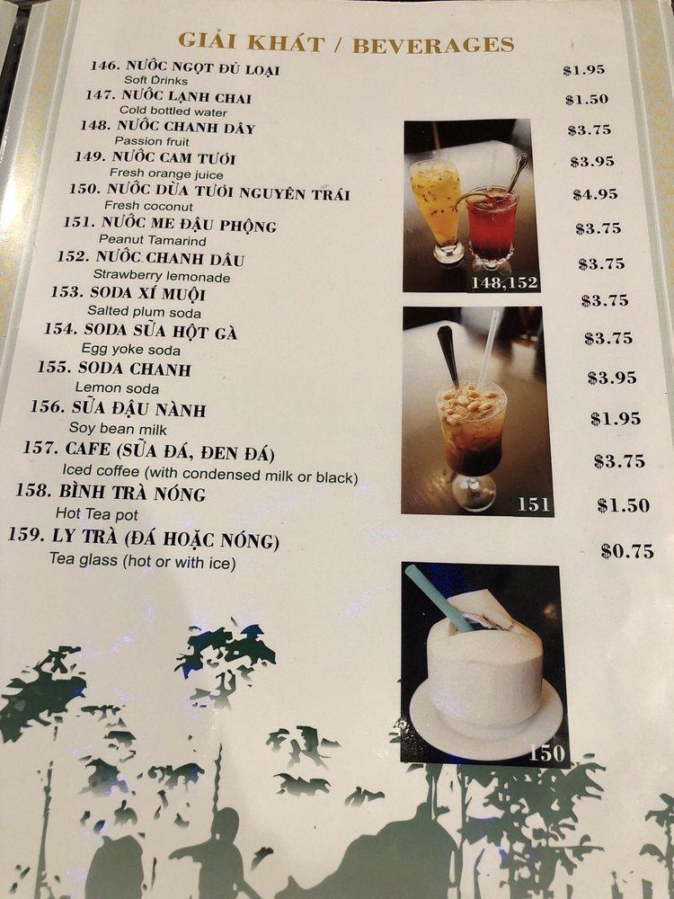 Menu at Dong Que Restaurant, San Jose