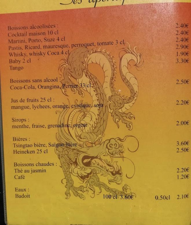 Menu at Kim-Long restaurant, La Destrousse, Route Nationale 96