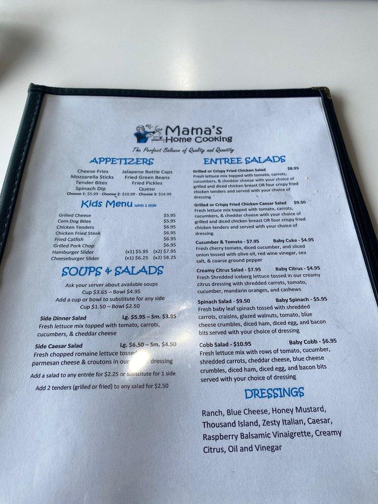 Menu at Mama's Home Cooking restaurant, Burnet
