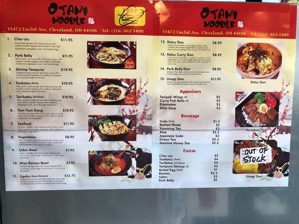 Menu at Otani Noodle - Uptown restaurant, Cleveland, Euclid Ave