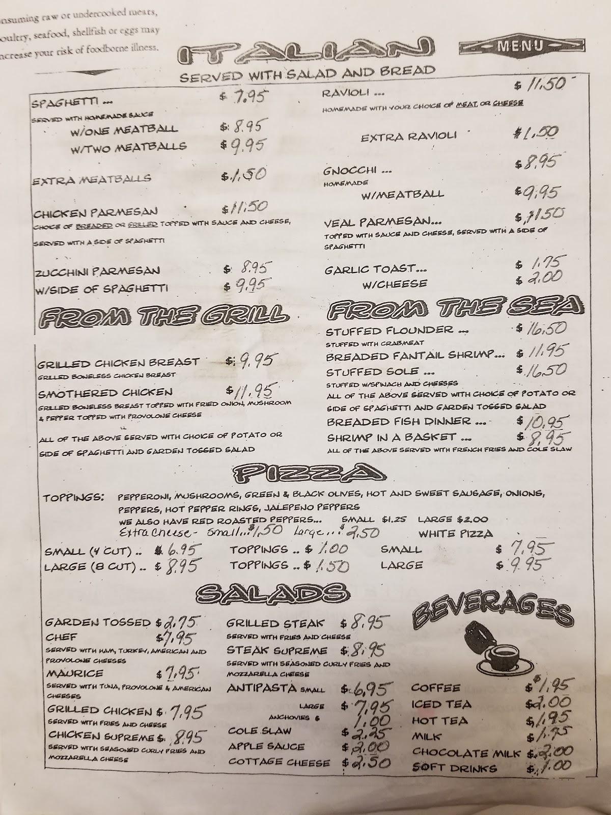 Menu at Ponce's Place restaurant, Monongahela