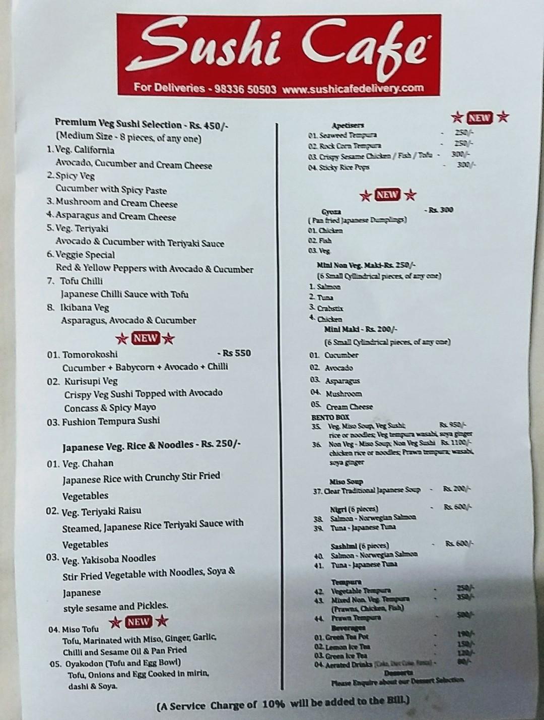 Sushi Cafe Menu
