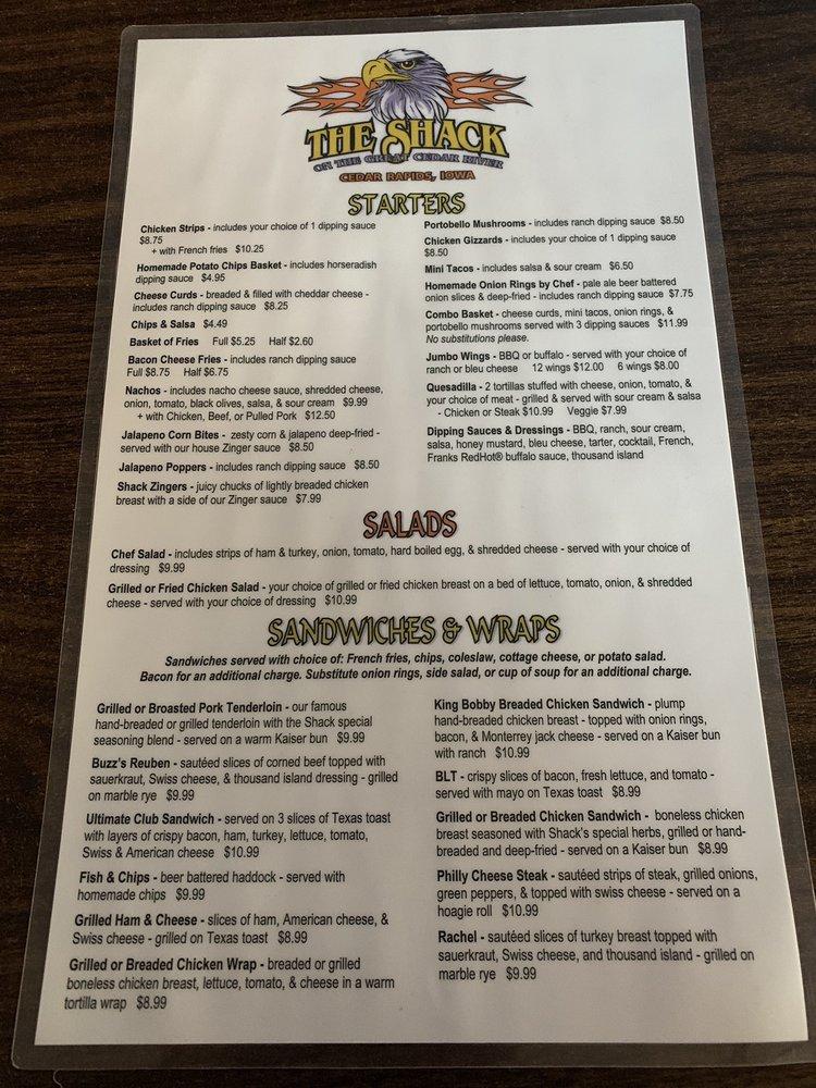 Menu at The Shack Tavern pub & bar, Cedar Rapids