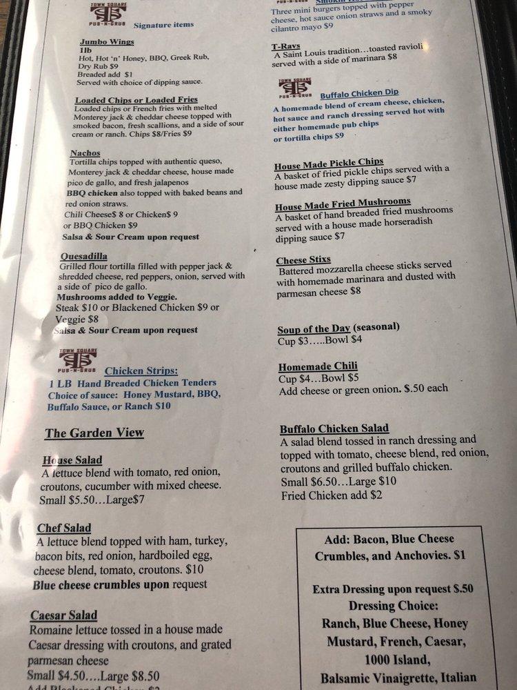 Menu at Town Square Pub N Grub, Dardenne Prairie
