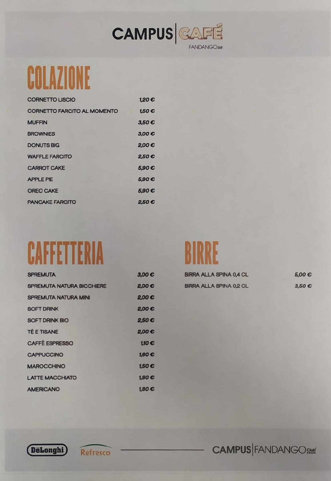 Menu at Campus Café restaurant, Buccinasco