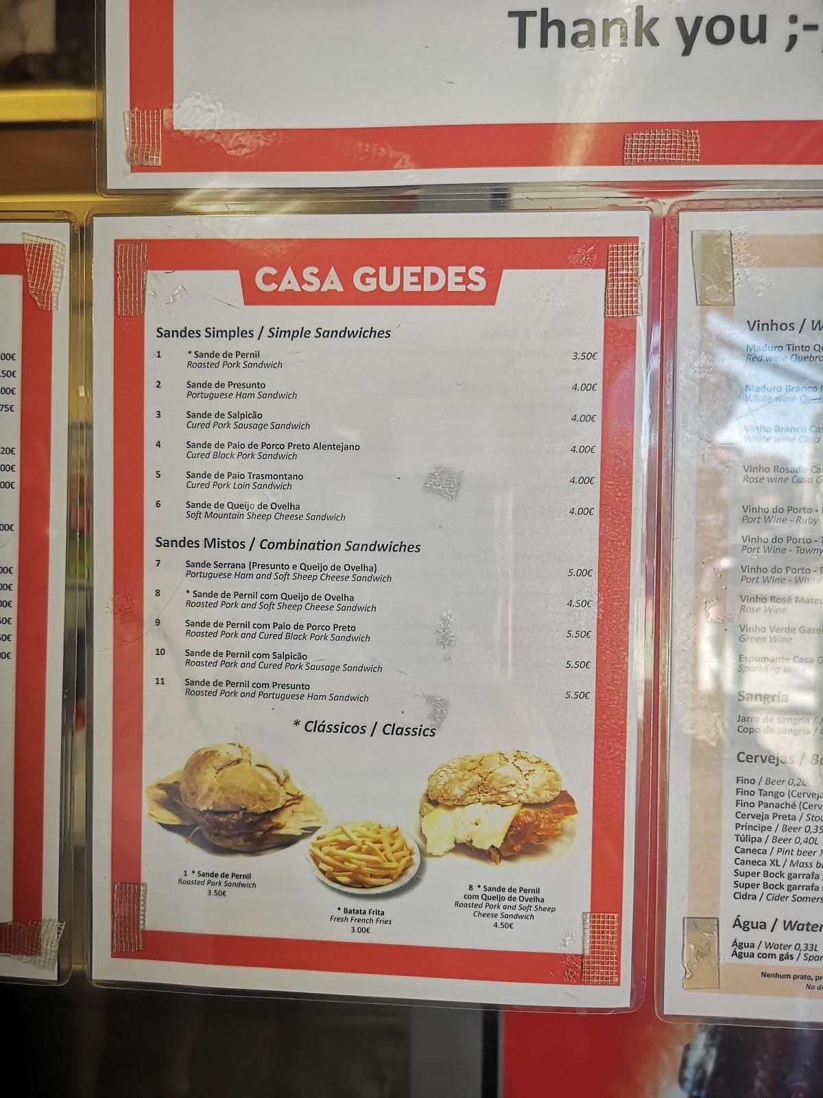 Menu em Casa Guedes Tradicional restaurante, Porto