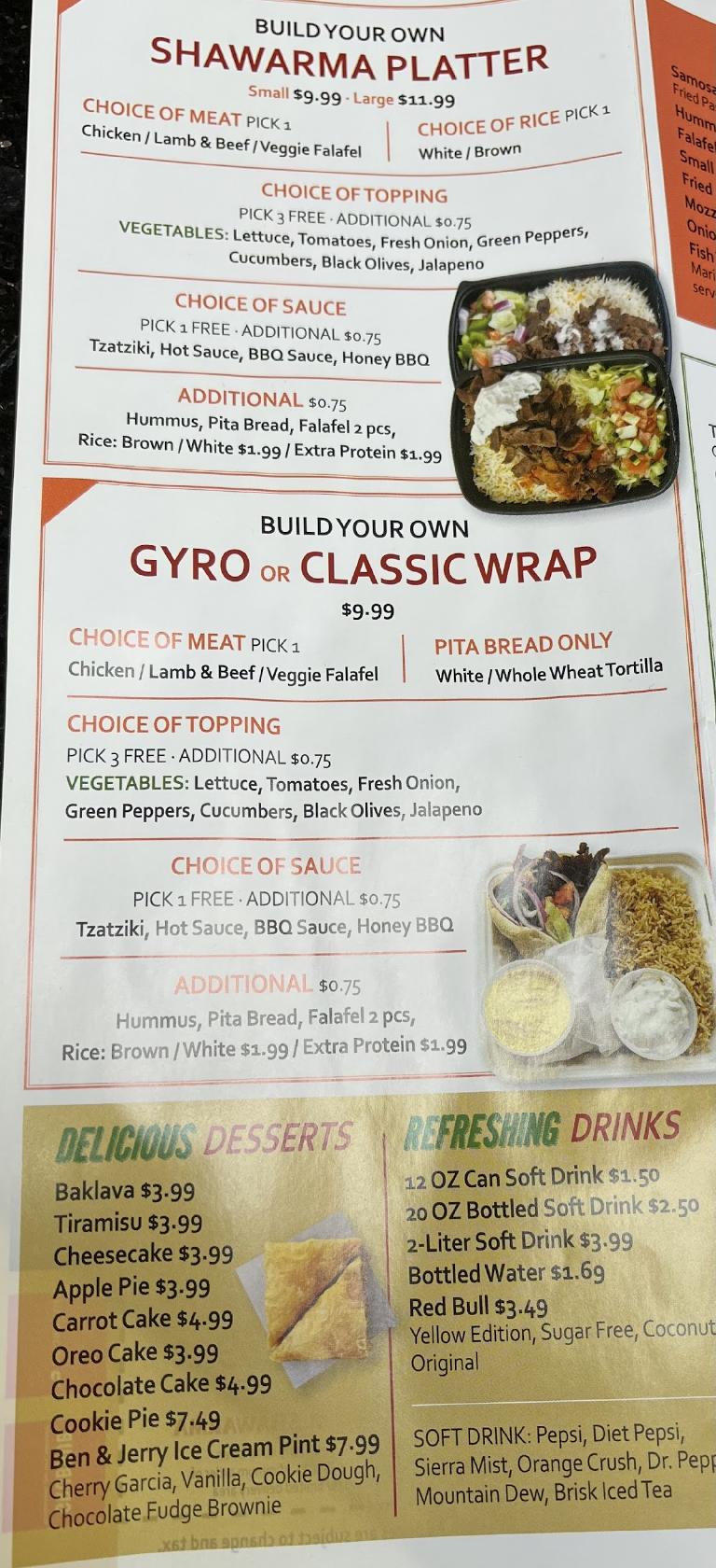 Menu at DC Halal Shawarma restaurant, Washington, Wisconsin Ave