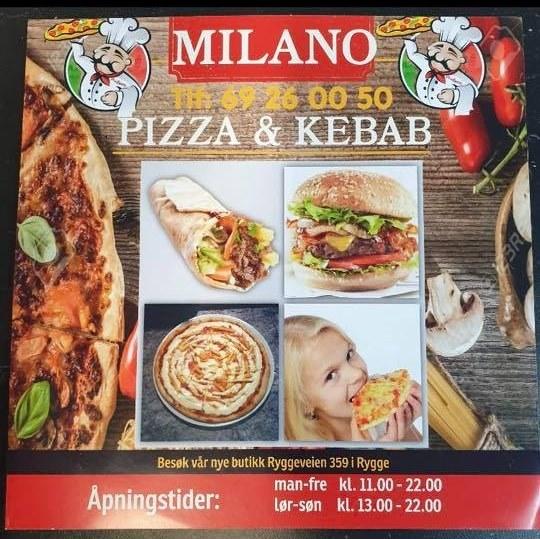 Carta de pizzería Milano Pizza & Kebab, Rygge