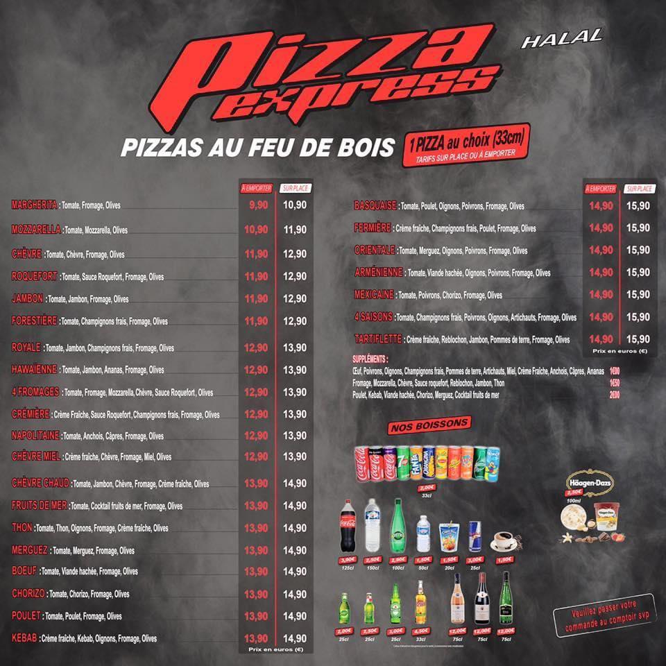 Menu at Pizza Express restaurant, Marseillan