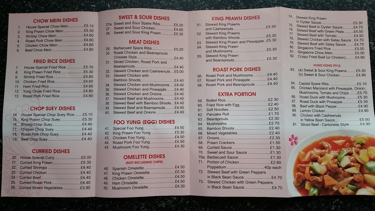 Menu at Po Sang fast food, Porth