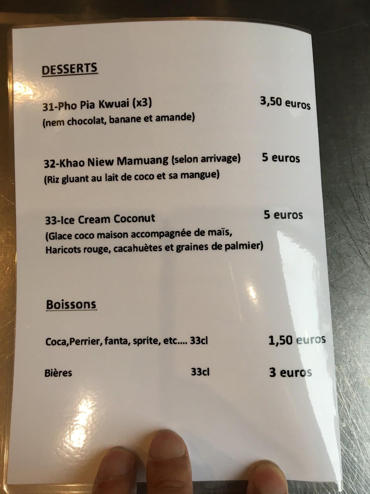 Menu at Saveurs Thaï restaurant, Le Havre