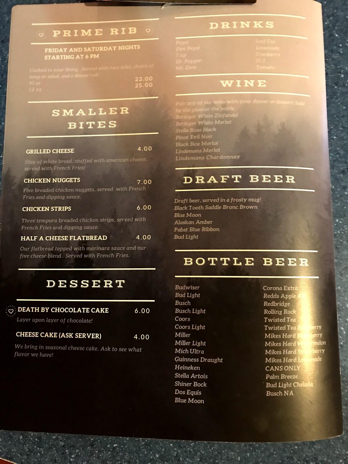 Menu at The Reservoir Bar & Grill, Pine Haven