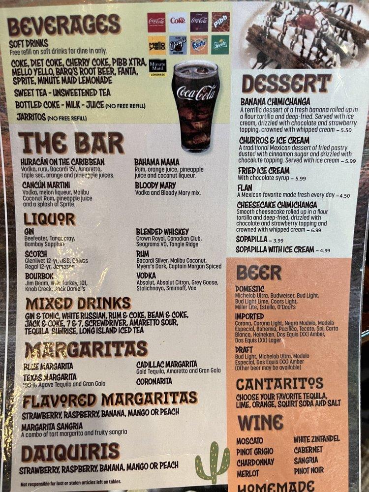 Menu at Valle Escondido Mexican Grill Union Ky restaurant, Union