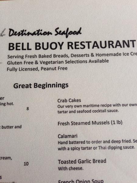 Menu at Bell Buoy Bistro restaurant, Baddeck