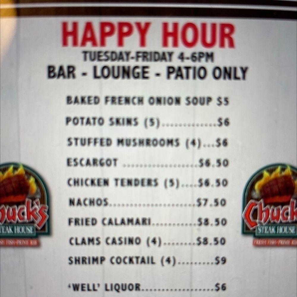 Menu at Chuck's Steak House steakhouse, Rocky Hill